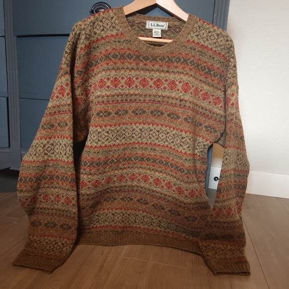 L.L. Bean | Sweaters | Vintage Ll Bean Fair Isle Sweater Mens Medium Brown Geometric Wool ...
